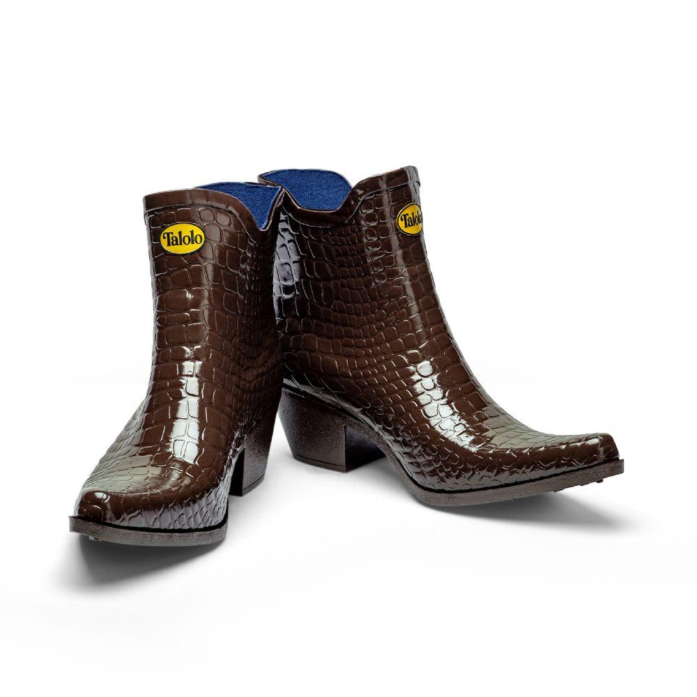 Brown Cowboy Style Ankle Boot Welly | Mock Croc Wellington Boot